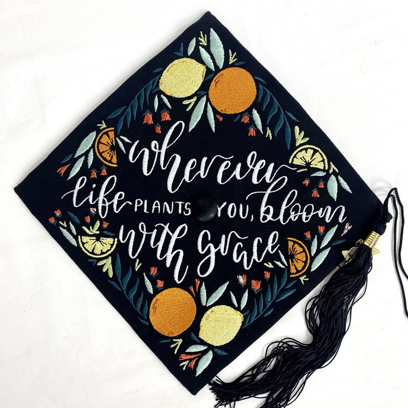 Embroidered Graduation Cap Topper Lemon Graduation Cap - Etsy