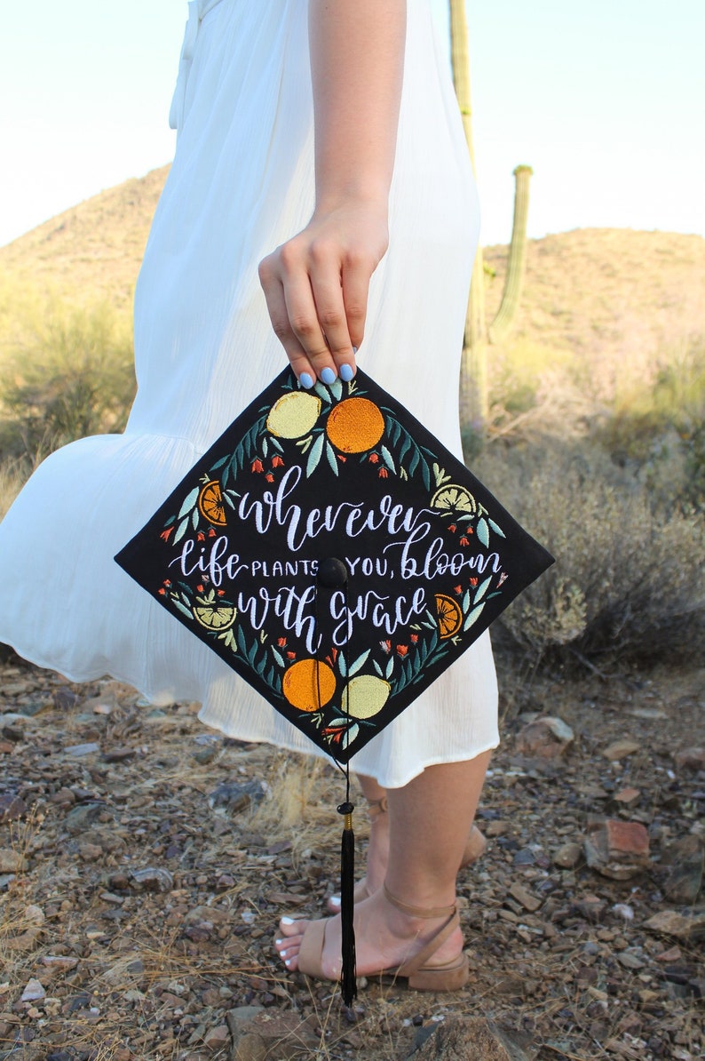 Embroidered Graduation Cap Topper Lemon Graduation Cap - Etsy