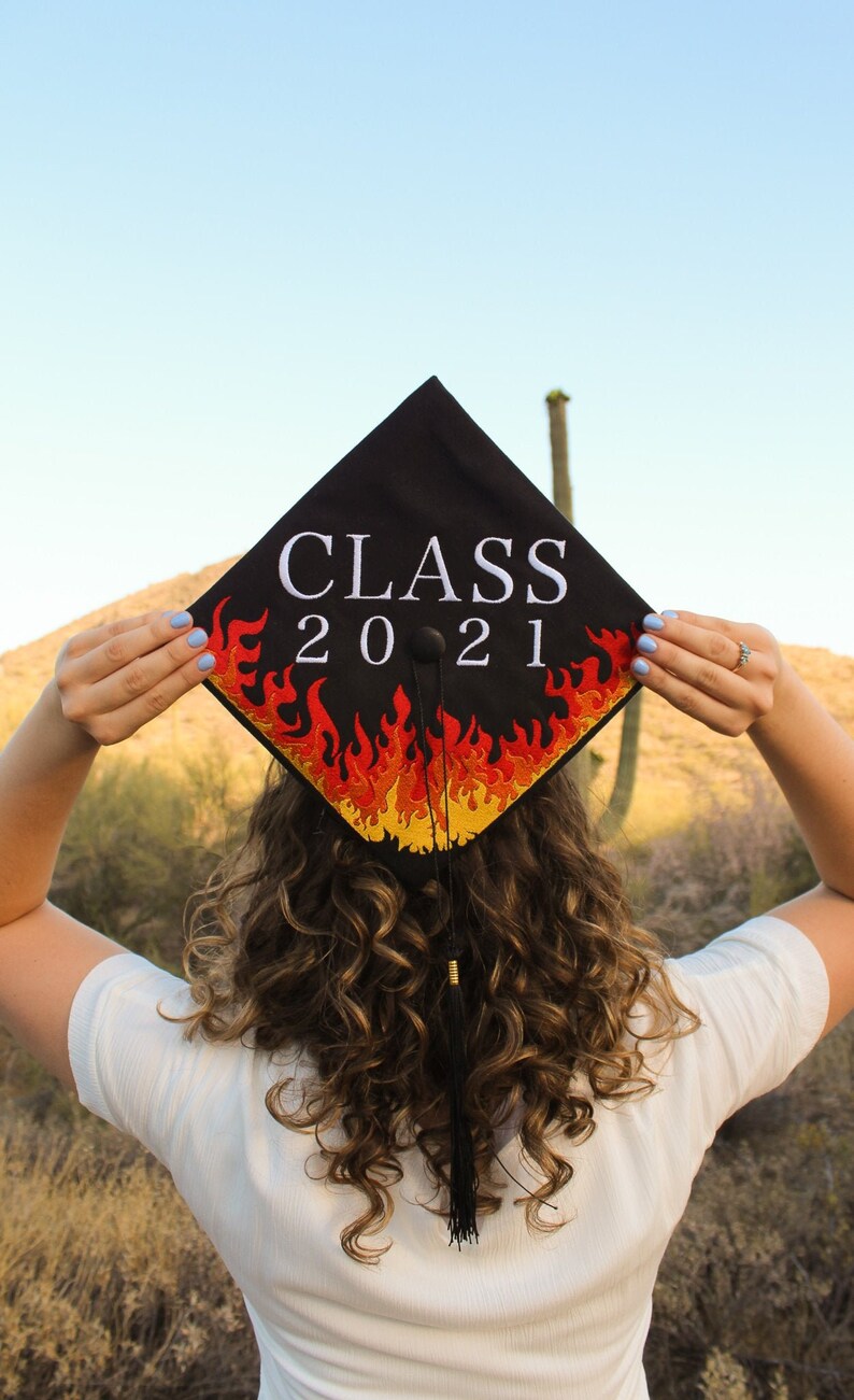 Flame Embroidered Graduation Cap Topper Grad Cap Decoration - Etsy