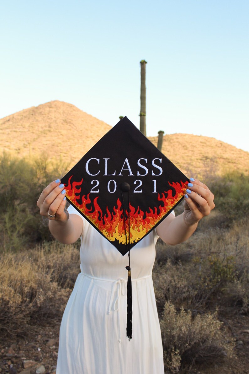 Flame Embroidered Graduation Cap Topper Grad Cap Decoration - Etsy