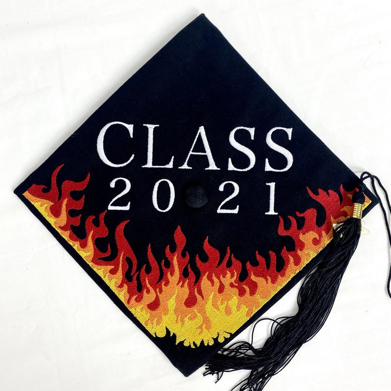 Flame Embroidered Graduation Cap Topper Grad Cap Decoration - Etsy