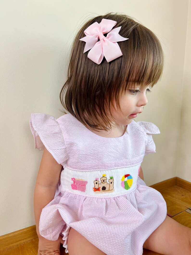 Baby Girl Sandcastle Smocked Bubble 100% Cotton Pink Stripe Smocked ...