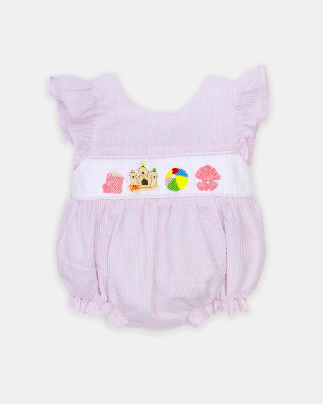 Baby Girl Sandcastle Smocked Bubble - 100% Cotton Pink Stripe Smocked ...