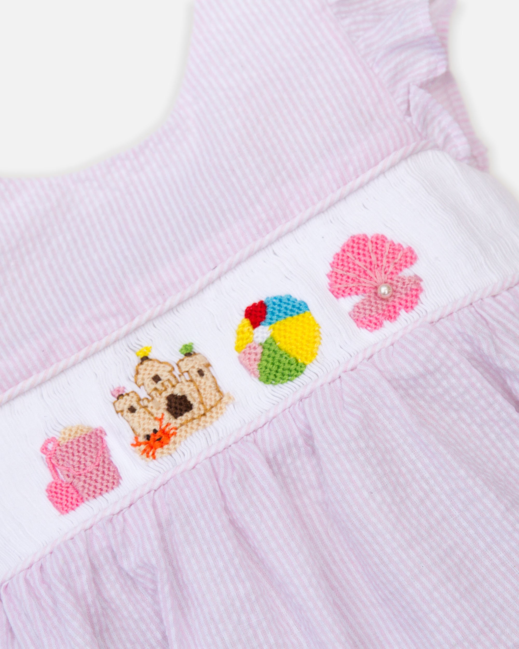 Baby Girl Sandcastle Smocked Bubble 100% Cotton Pink Stripe Smocked ...