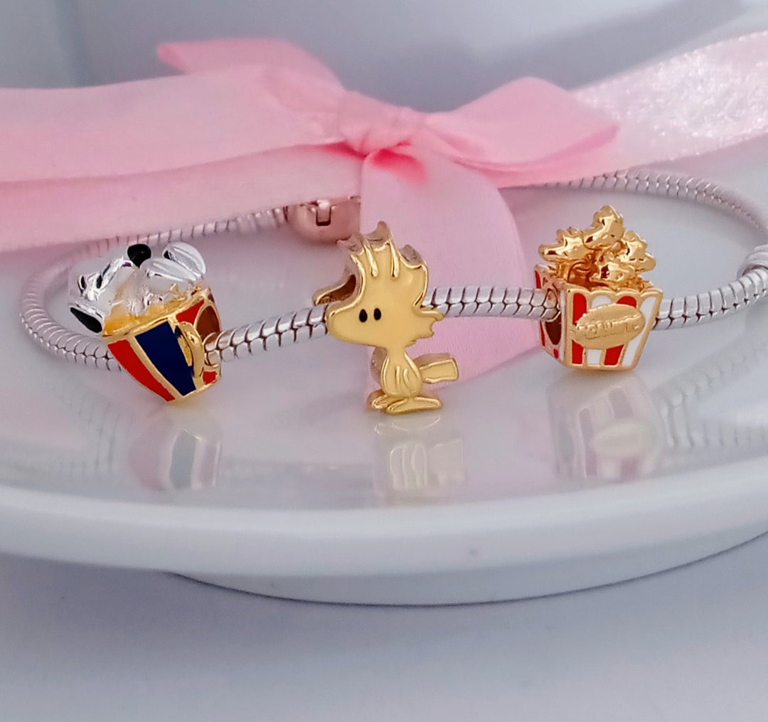 Charms for Pandora Woodstock Bird Popcorn + Snoopy Dog in Coffee Mug ...