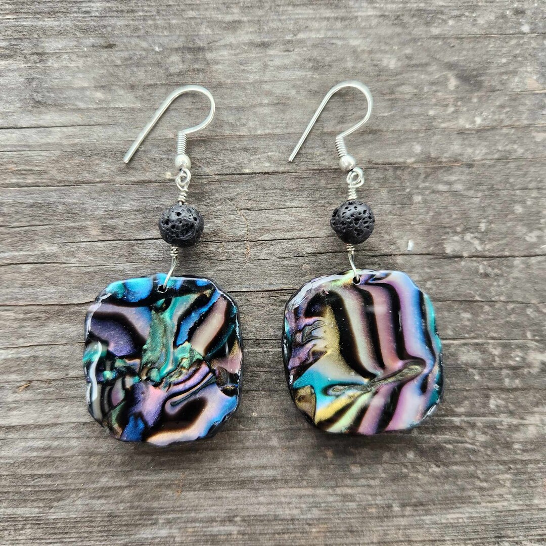Polymer Clay Faux Abalone Earrings OOAK - Etsy
