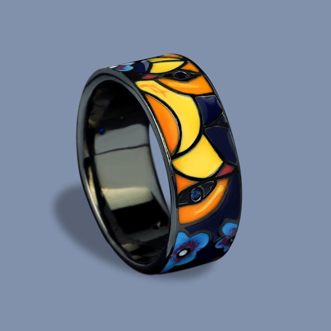 Enamel Abstract Face Ring-face Band Ring-silver Band - Etsy