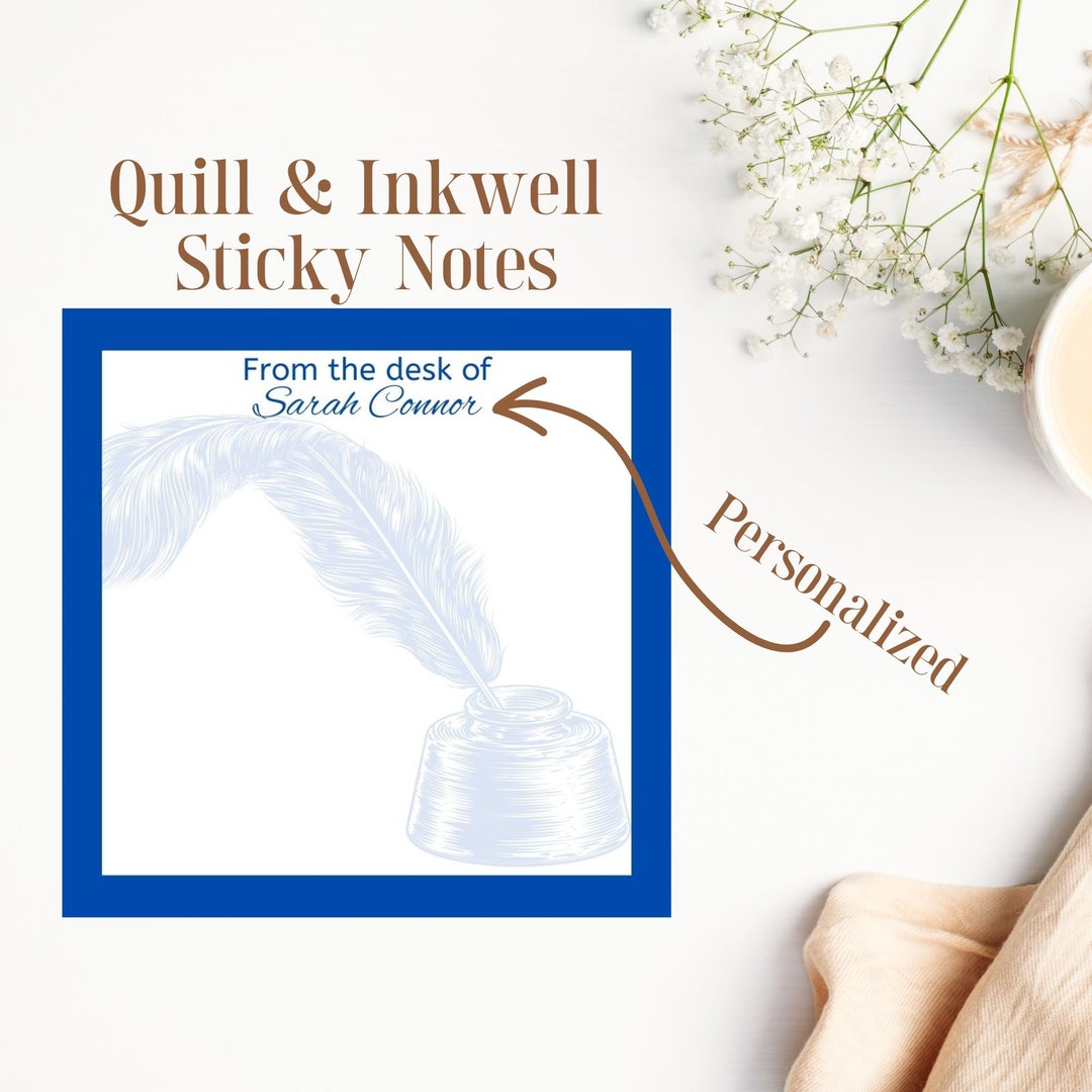 Personalized Quill & Inkwell Sticky Notes, Personalized Gift, Gift for ...