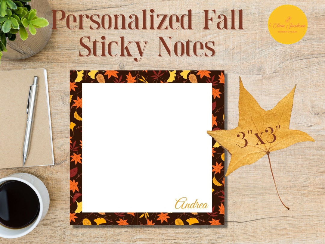 Personalized Fall Leaves Sticky Notes, Personalized Gift, Autumn ...
