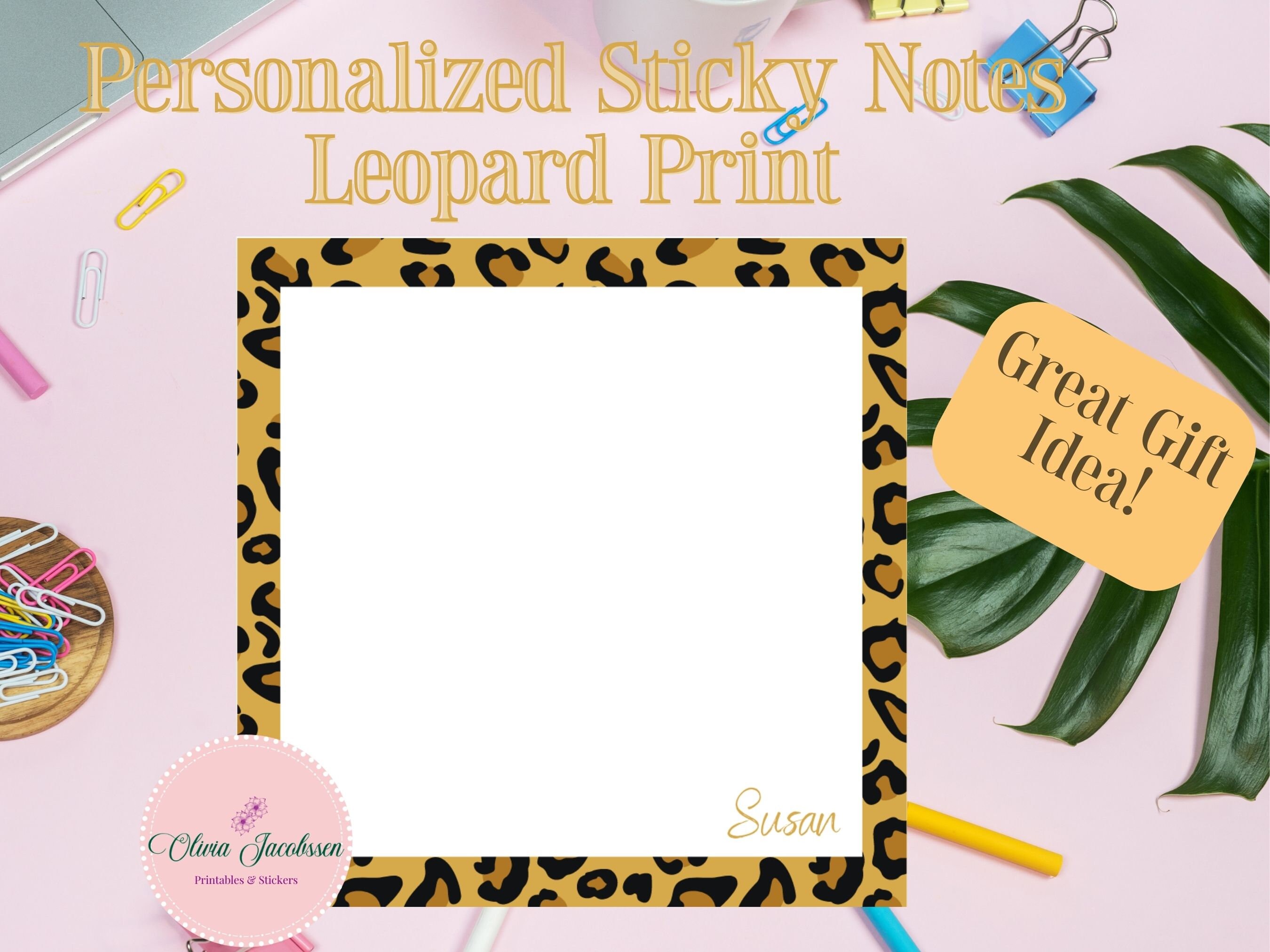 Personalized Leopard Print Sticky Notes, Custom Sticky Notes, Leopard ...