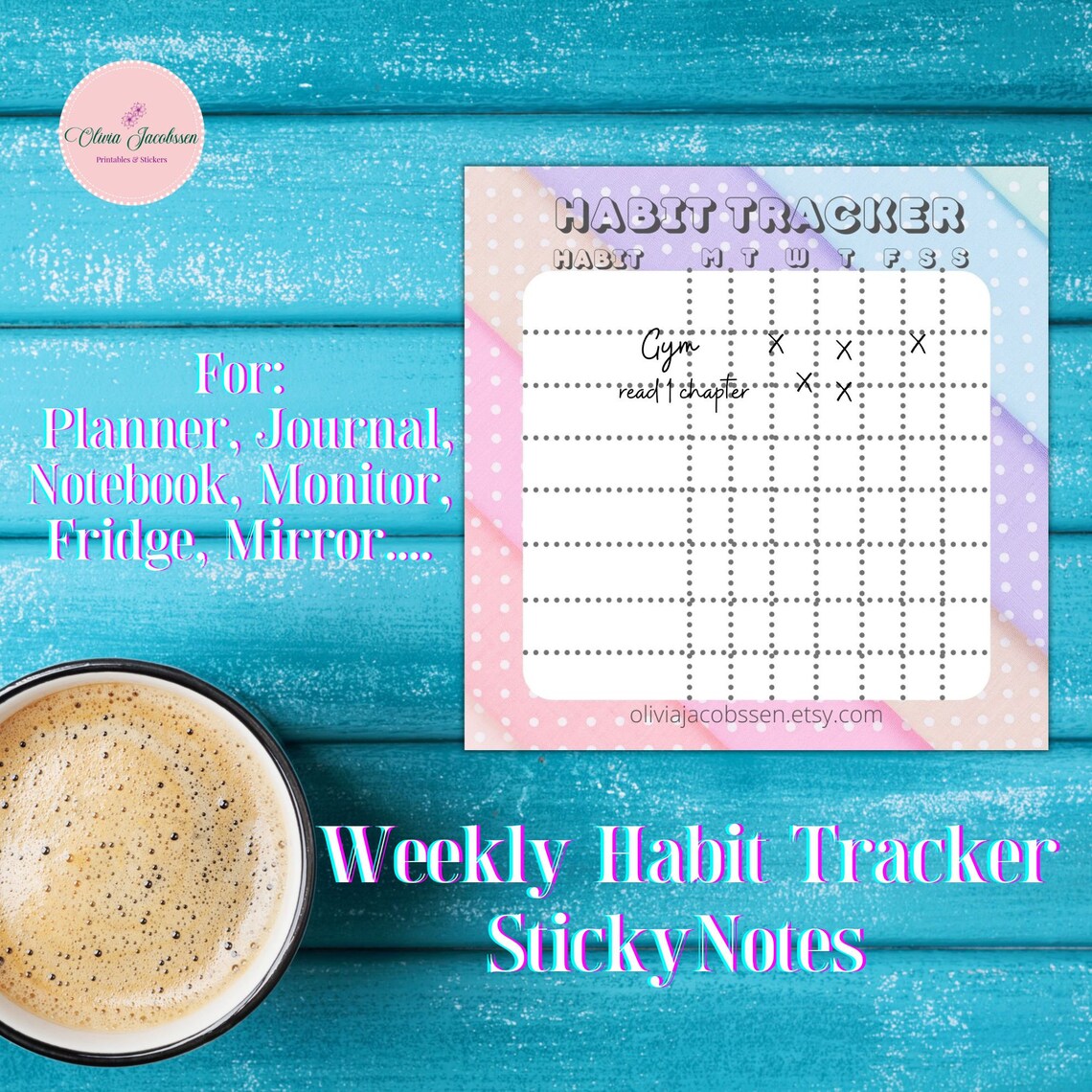 Sticky Note Habit Trackers, Cute Sticky Notes, 3x3, 21 Pages per Pad ...