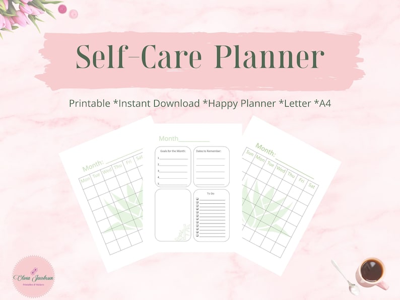 Printable Self Care Planner, Undated Monthly Calendars, Monthly Self ...