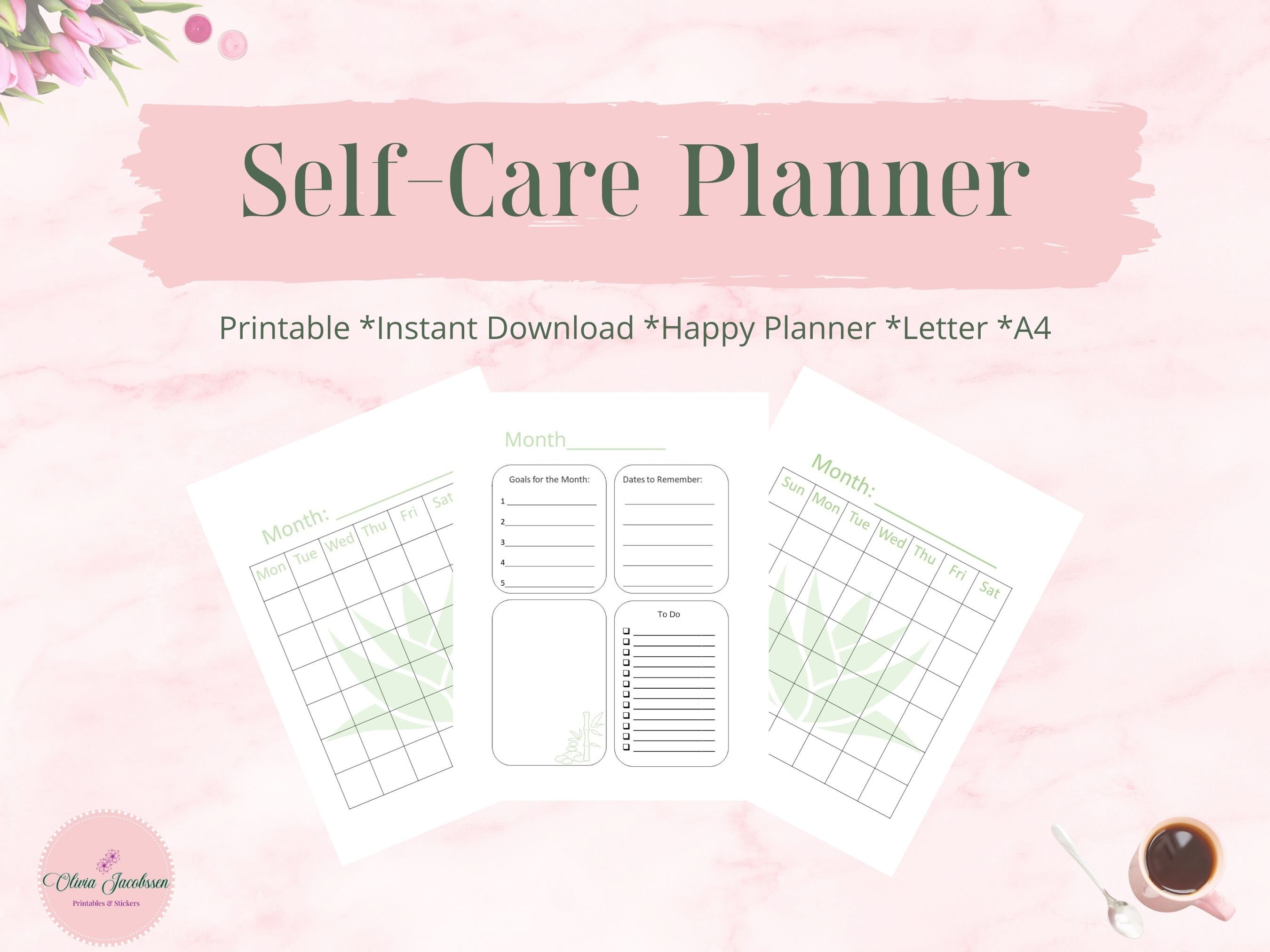 Printable Self Care Planner, Undated Monthly Calendars, Monthly Self ...