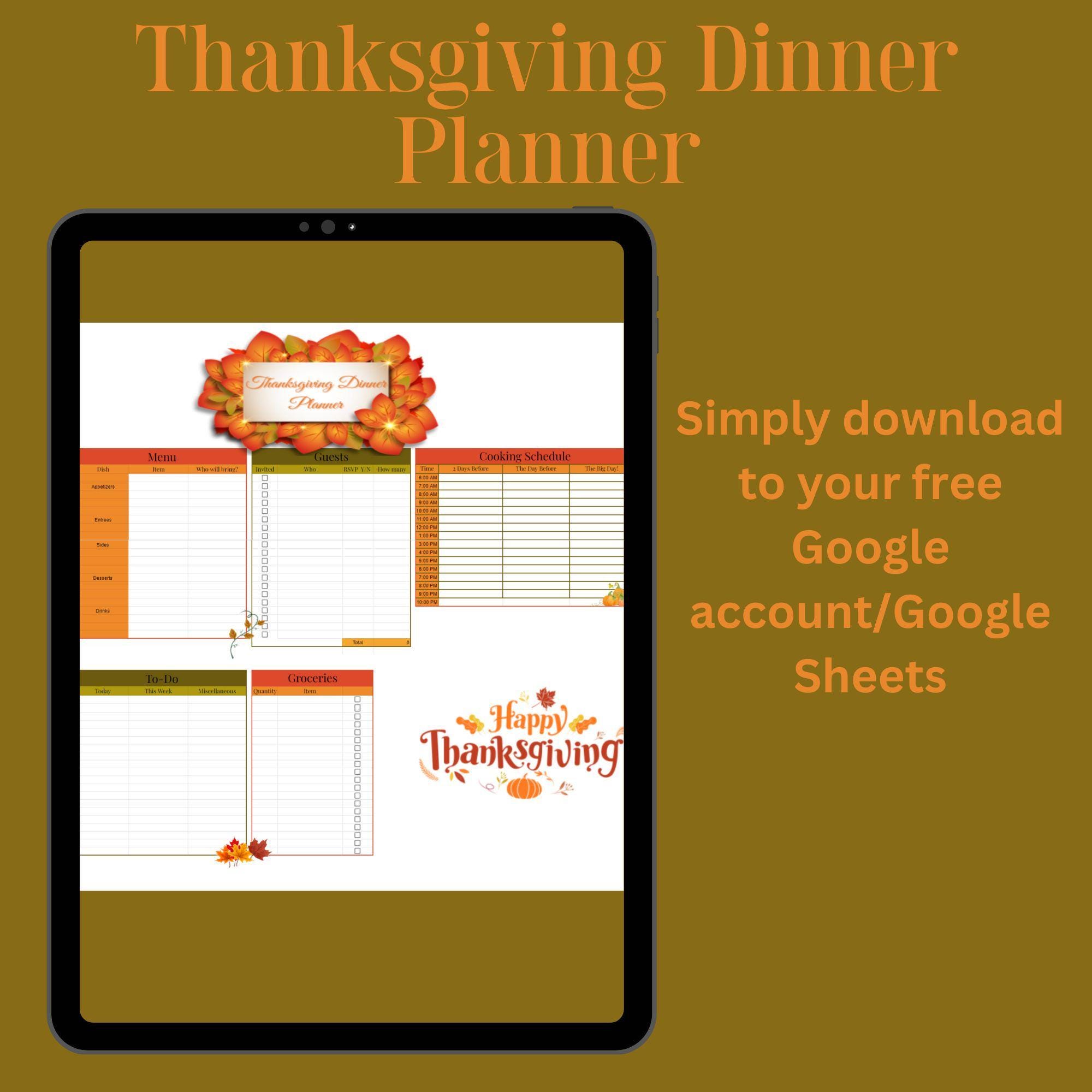 Holiday Planner Tracker Spreadsheets Bundle, Thanksgiving Planner ...