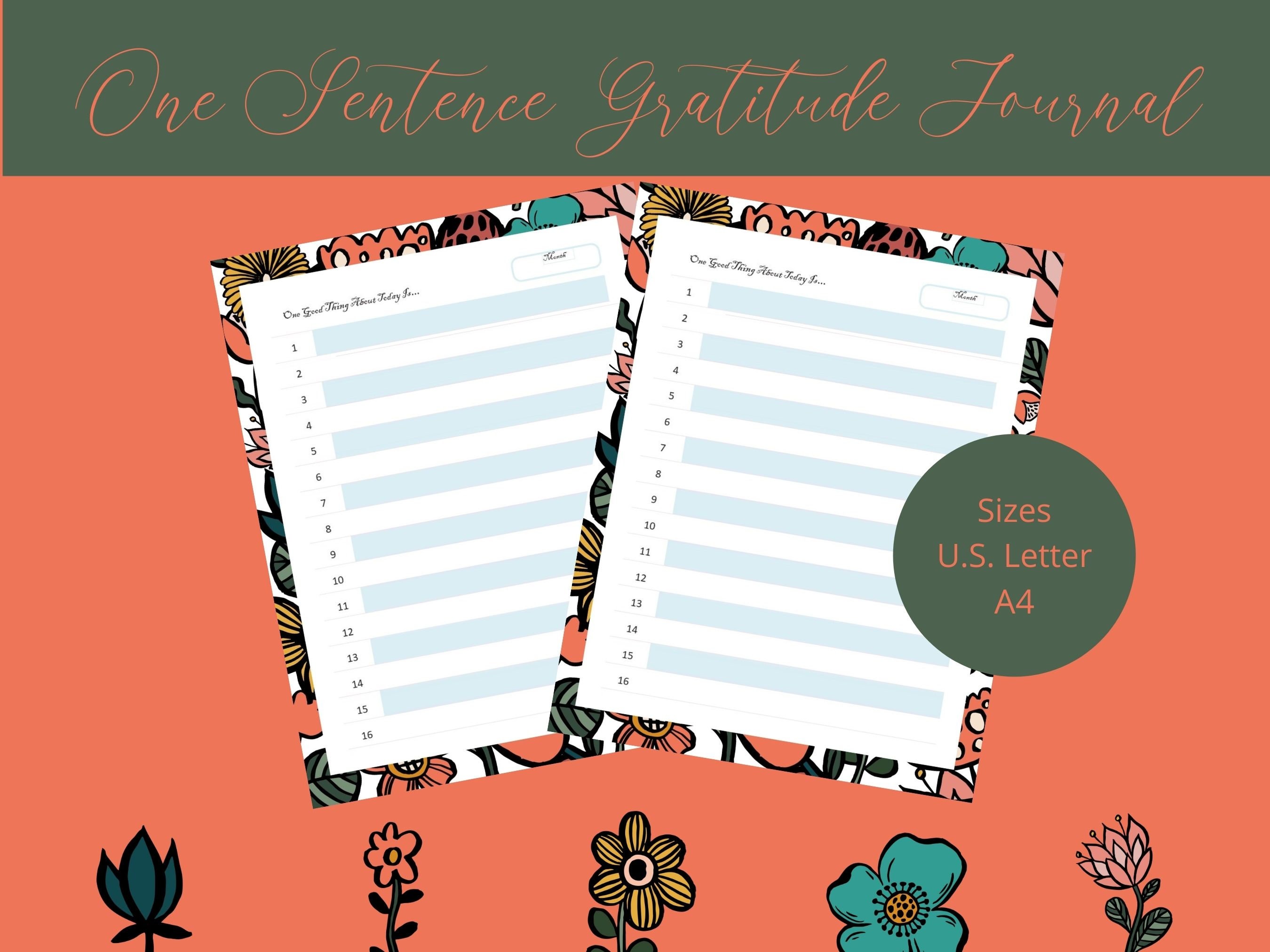 Printable One Sentence Gratitude Journal, Gratitude Daily Journal Pages ...