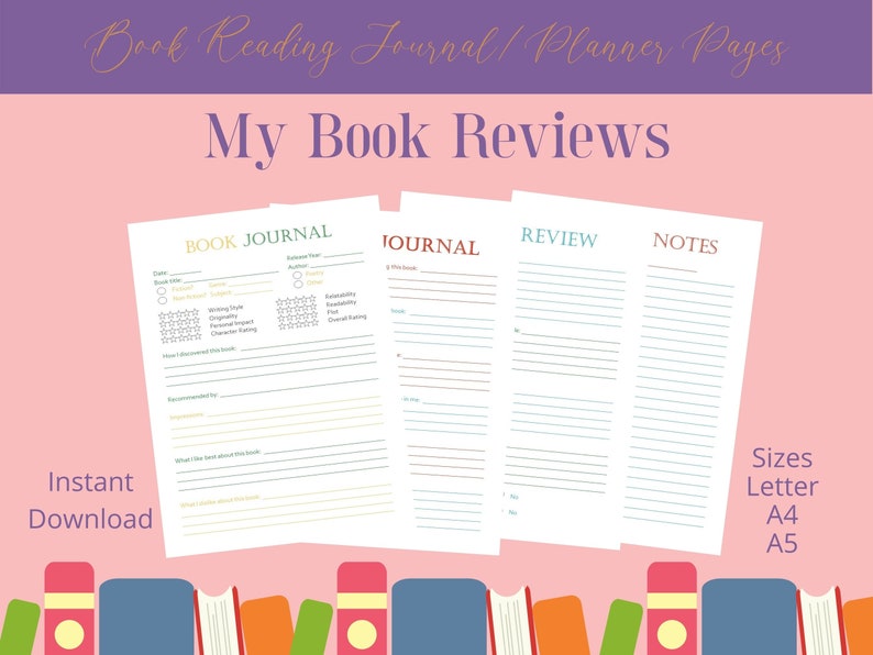 Book Reading Journal Bundle, Book Reviews, Reading Tracker, Reading ...