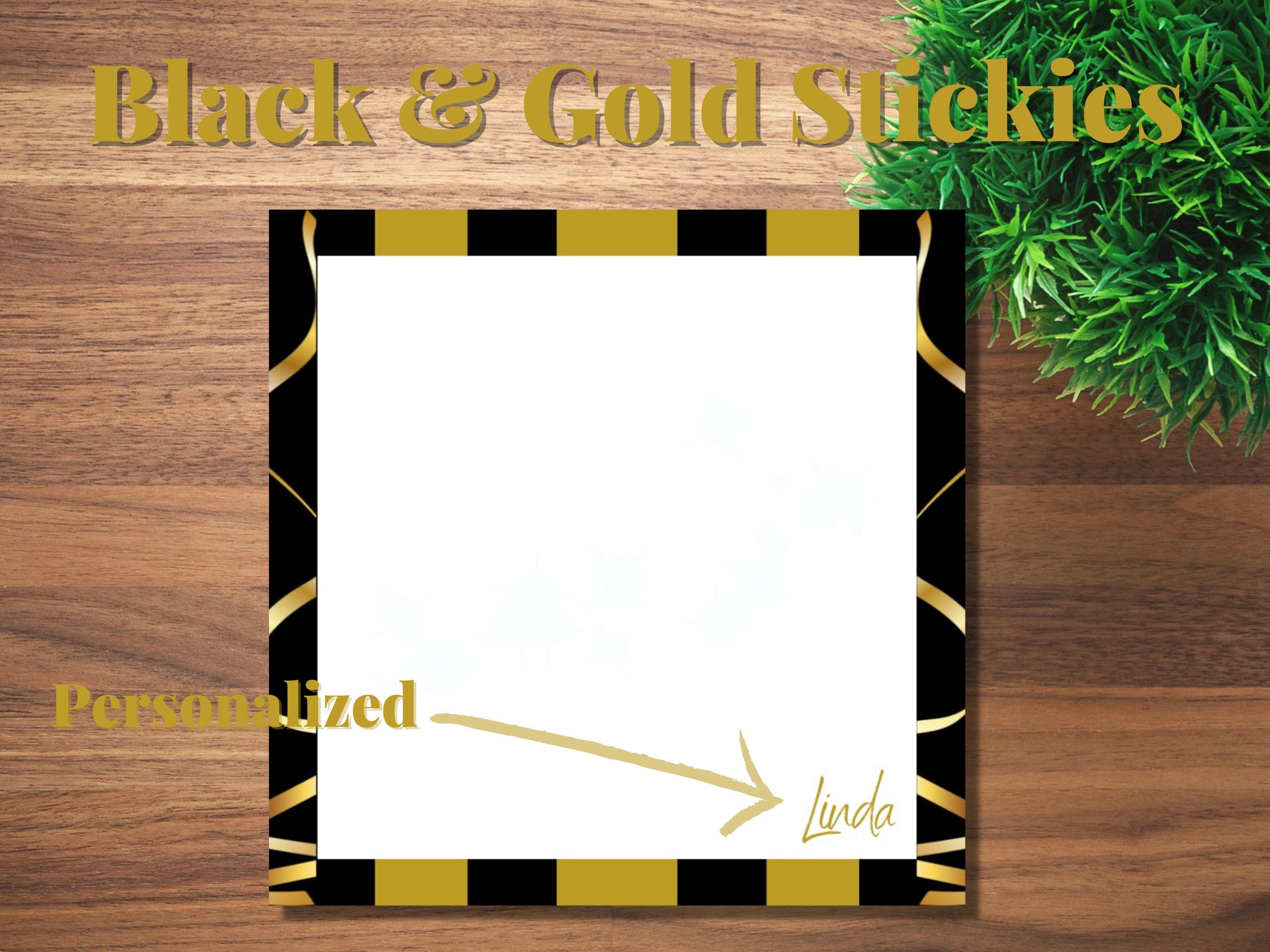 Personalized Black and Gold Sticky Notes, Personalized Sticky Notepad ...