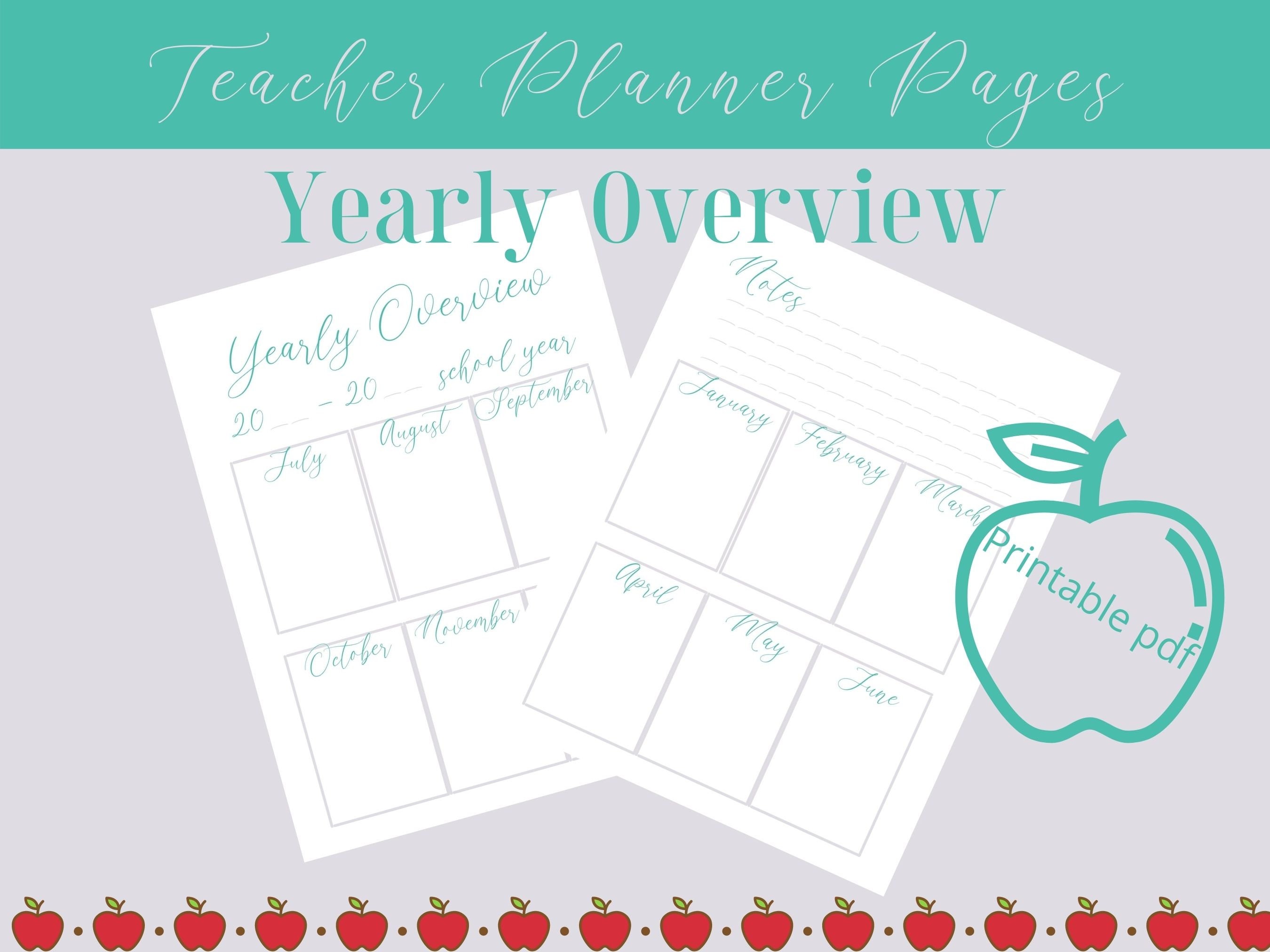 Teacher Printable Planner, Lesson Plans, Yearly Overview, Academic ...