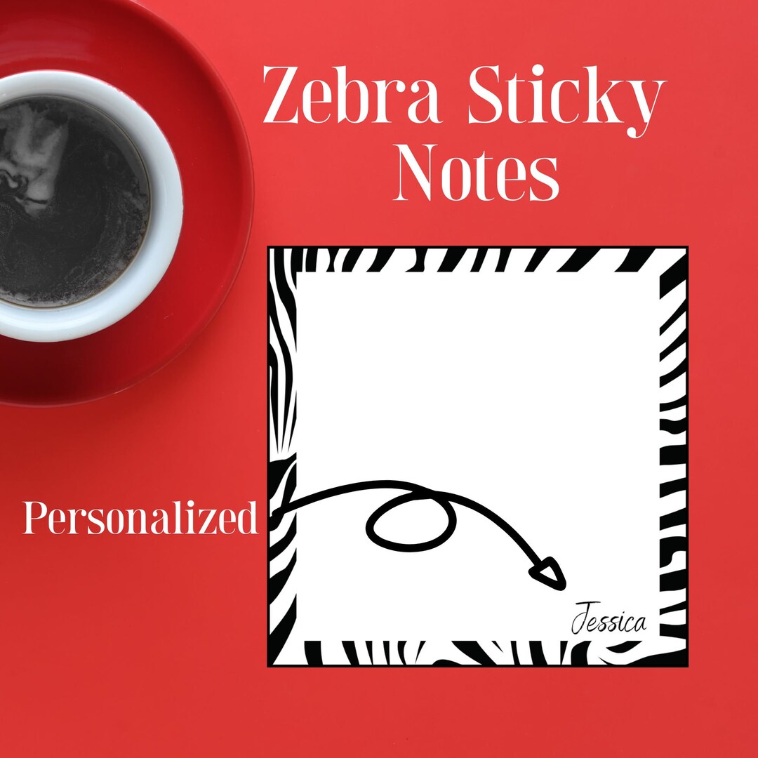 Personalized Zebra Sticky Notes, Personalized Sticky Notepad, Zebra ...