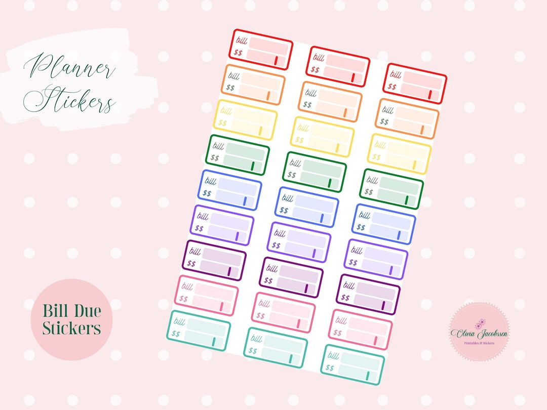 Bill Due Planner Stickers, Colorful Bill Due Stickers, Payment Due ...
