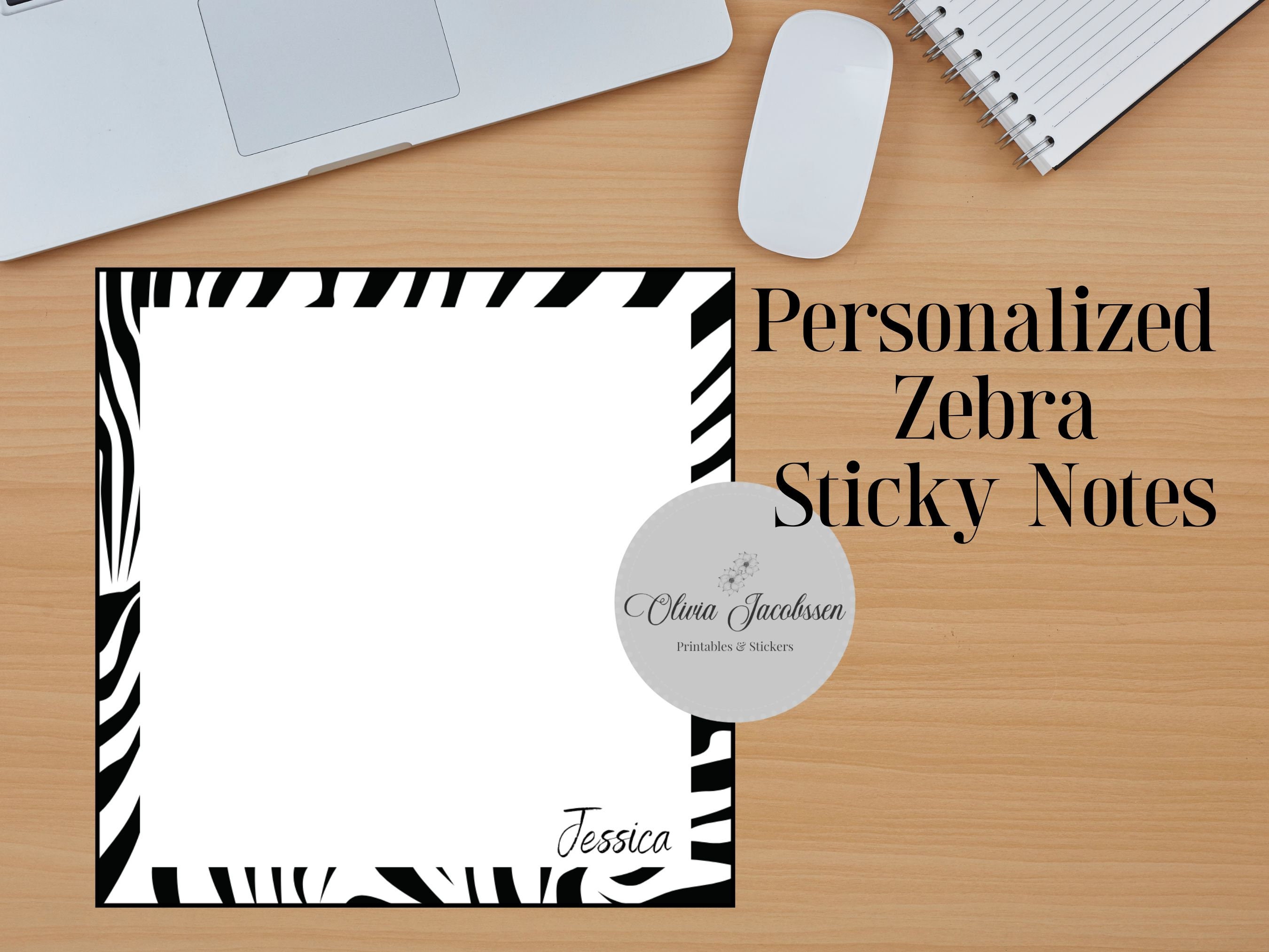 Personalized Zebra Sticky Notes, Personalized Sticky Notepad, Zebra ...