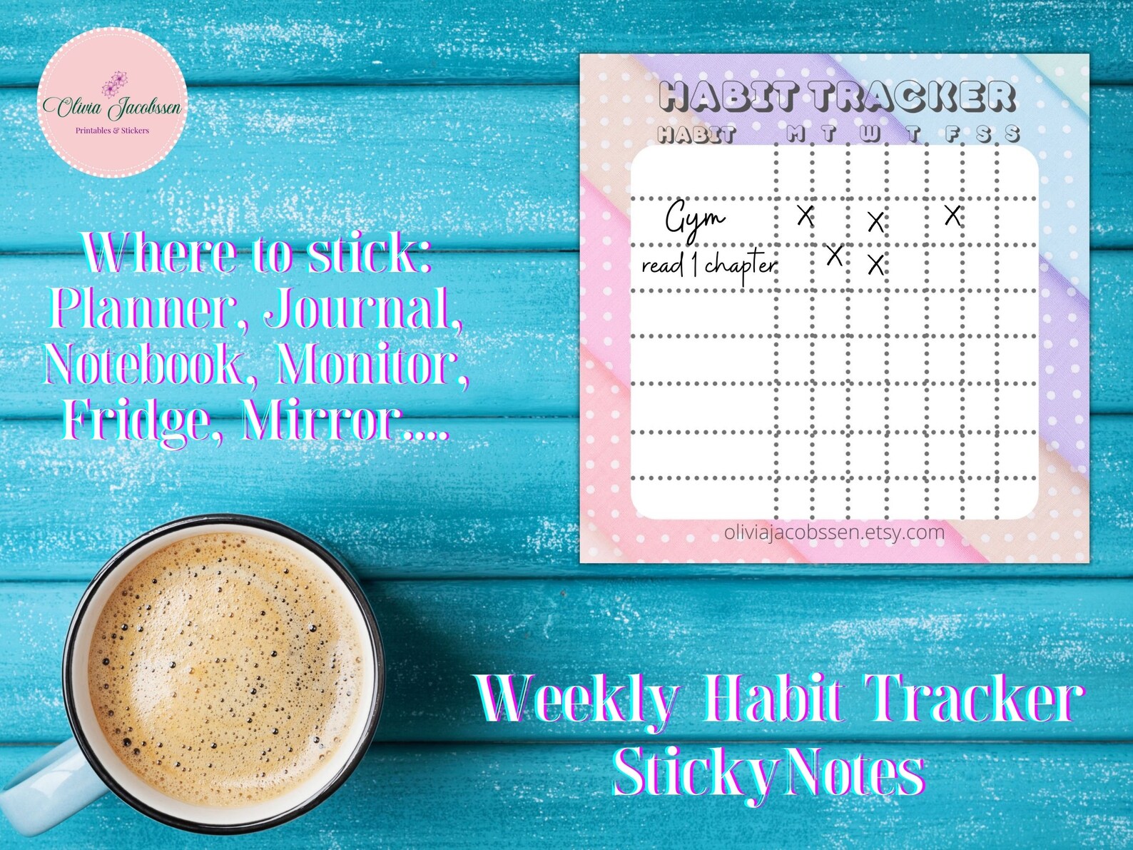 Sticky Note Habit Trackers Cute Sticky Notes - Etsy