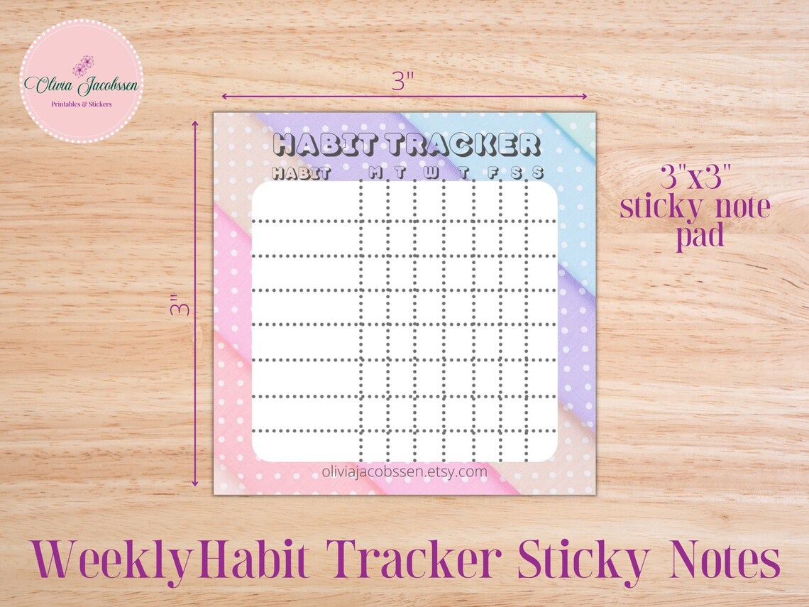 Sticky Note Habit Trackers, Cute Sticky Notes, 3"x3", 21 Pages per Pad ...