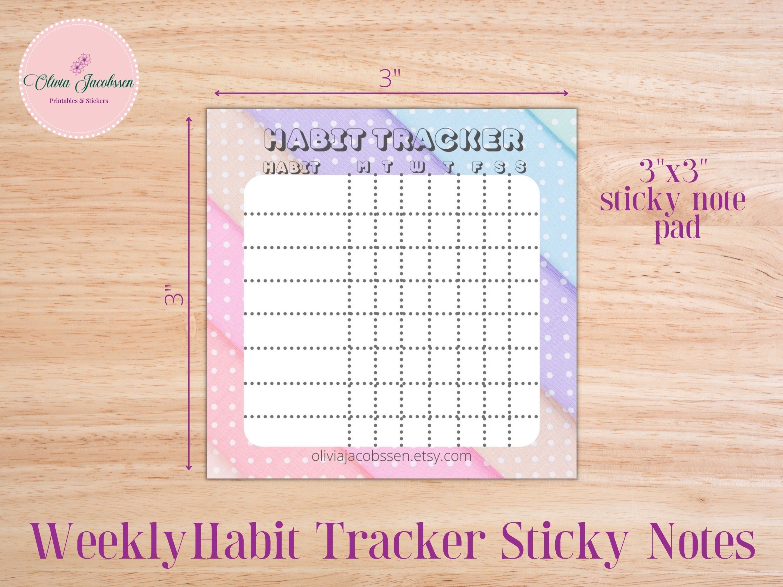 Sticky Note Habit Trackers, Cute Sticky Notes, 3"x3", 21 Pages per Pad ...