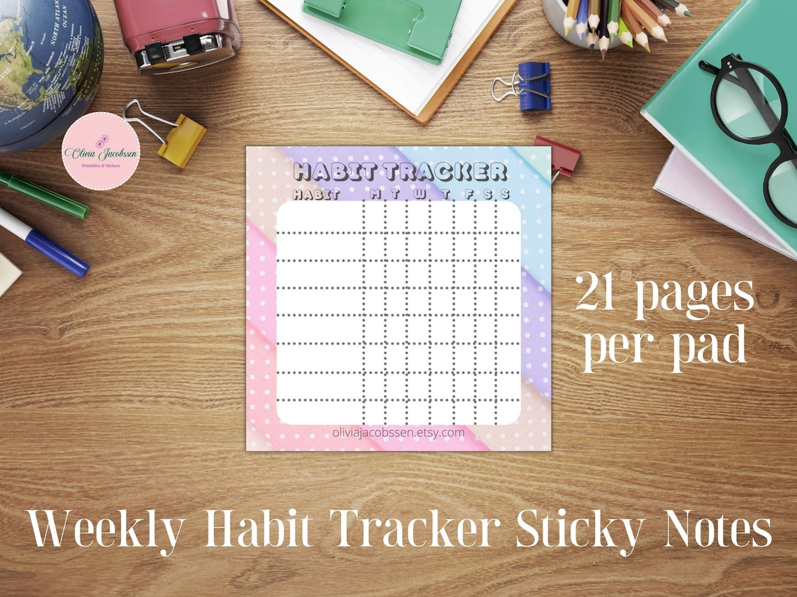 Sticky Note Habit Trackers, Cute Sticky Notes, 3"x3", 21 Pages per Pad ...
