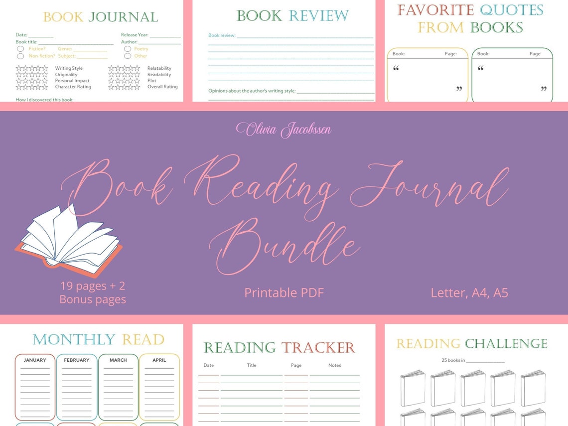 Book Reading Journal Bundle, Book Reviews, Reading Tracker, Reading ...