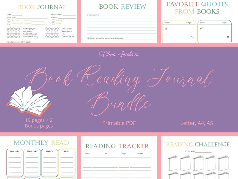 Book Reading Journal Bundle, Book Reviews, Reading Tracker, Reading ...