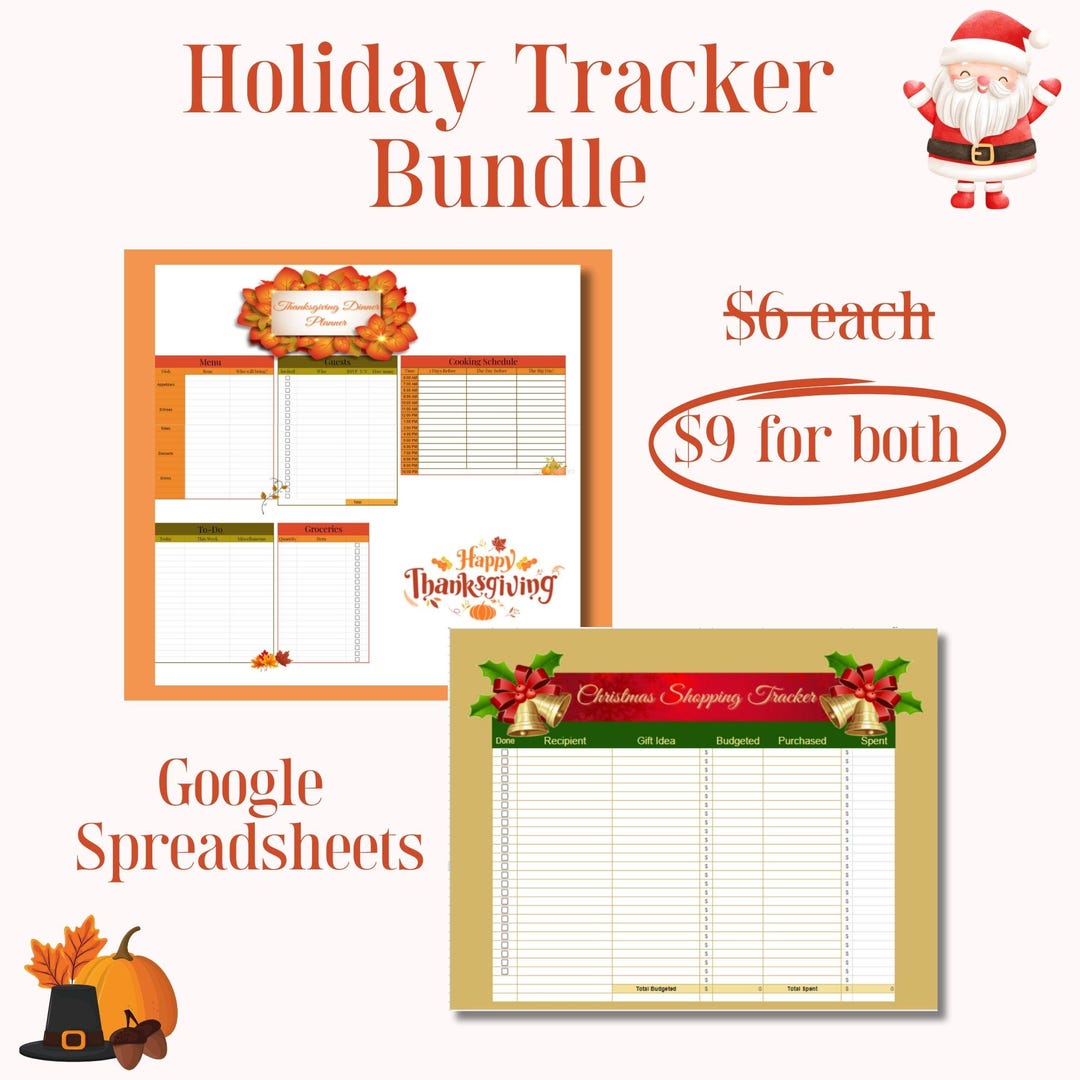 Holiday Planner Tracker Spreadsheets Bundle, Thanksgiving Planner ...