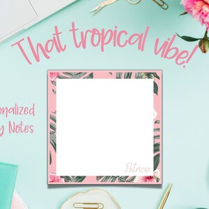 Personalized Sticky Notes Pink Tropical Design, Personalized Notepad ...