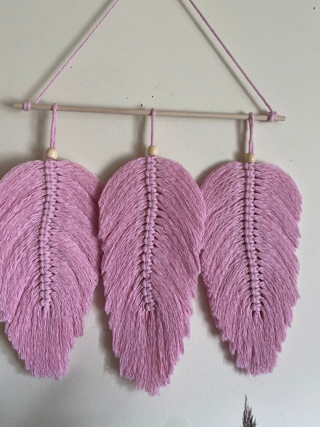 Pink Wall Macrame Feather Hanging on Driftwood Boho Chic - Etsy