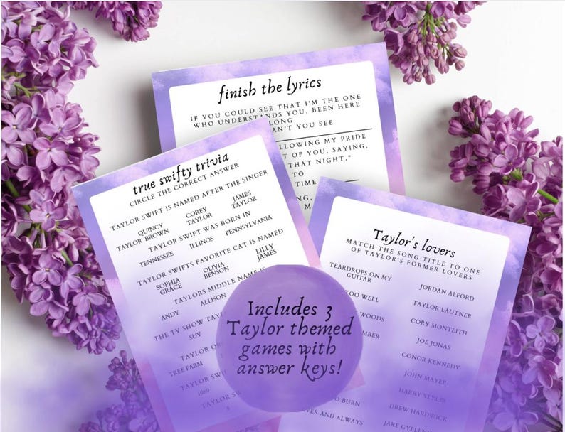 Lover Bridal Shower Games I Taylor Swift Themed Bridal Shower Games - Etsy