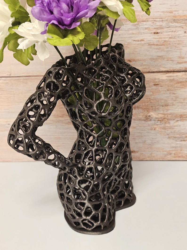 Voronoi Female Torso Vase: 3D Printed Sculpture Planter - Diamond Black ...