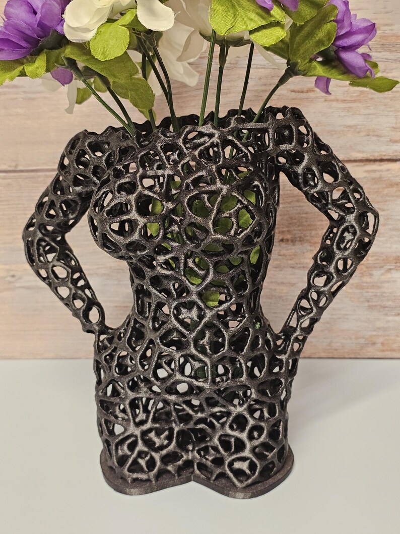 Voronoi Female Torso Vase: 3D Printed Sculpture Planter - Diamond Black ...