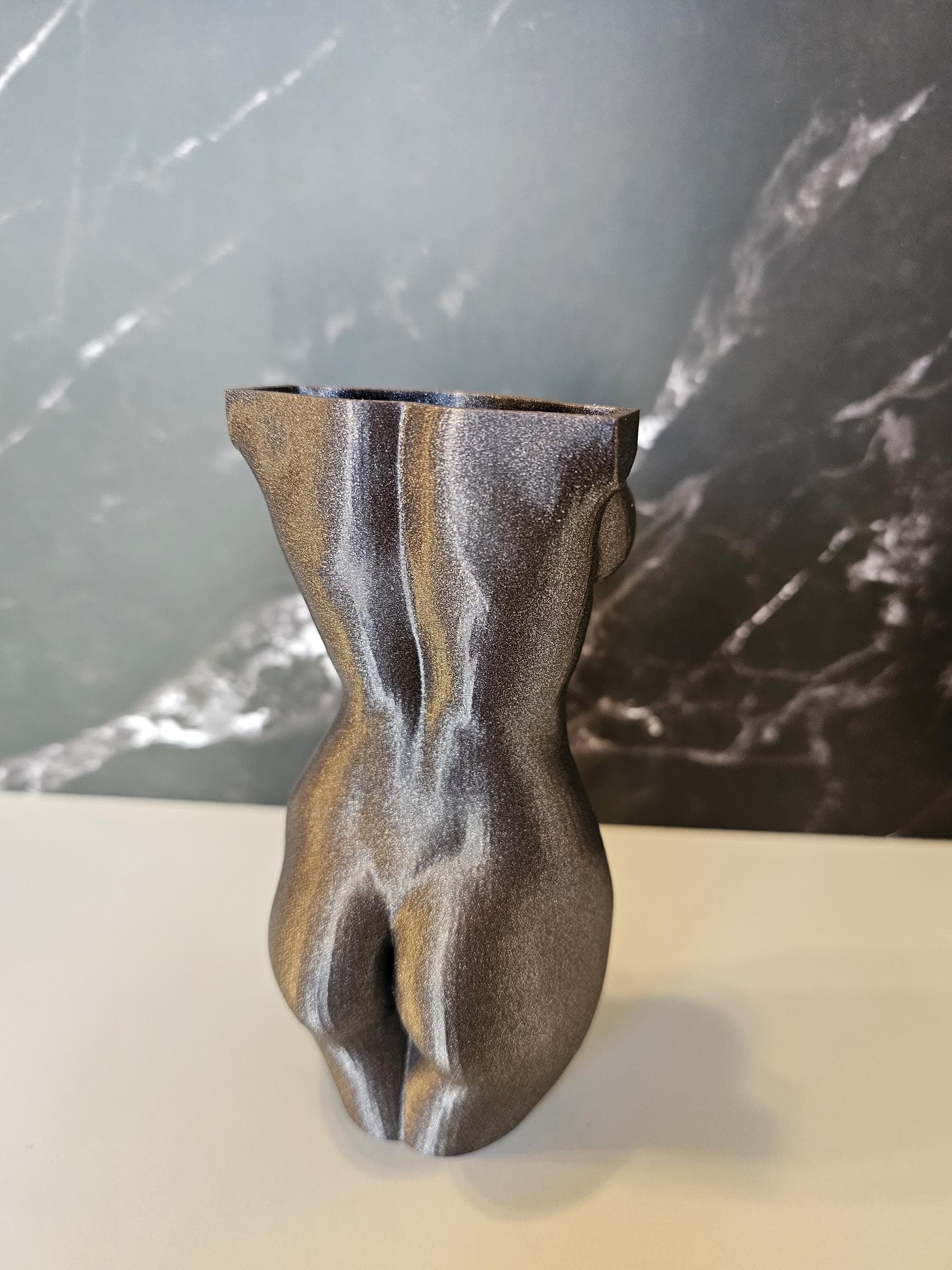 3D Printed Female Torso Vase: Diamond Silver Sculpture, Modern Home ...