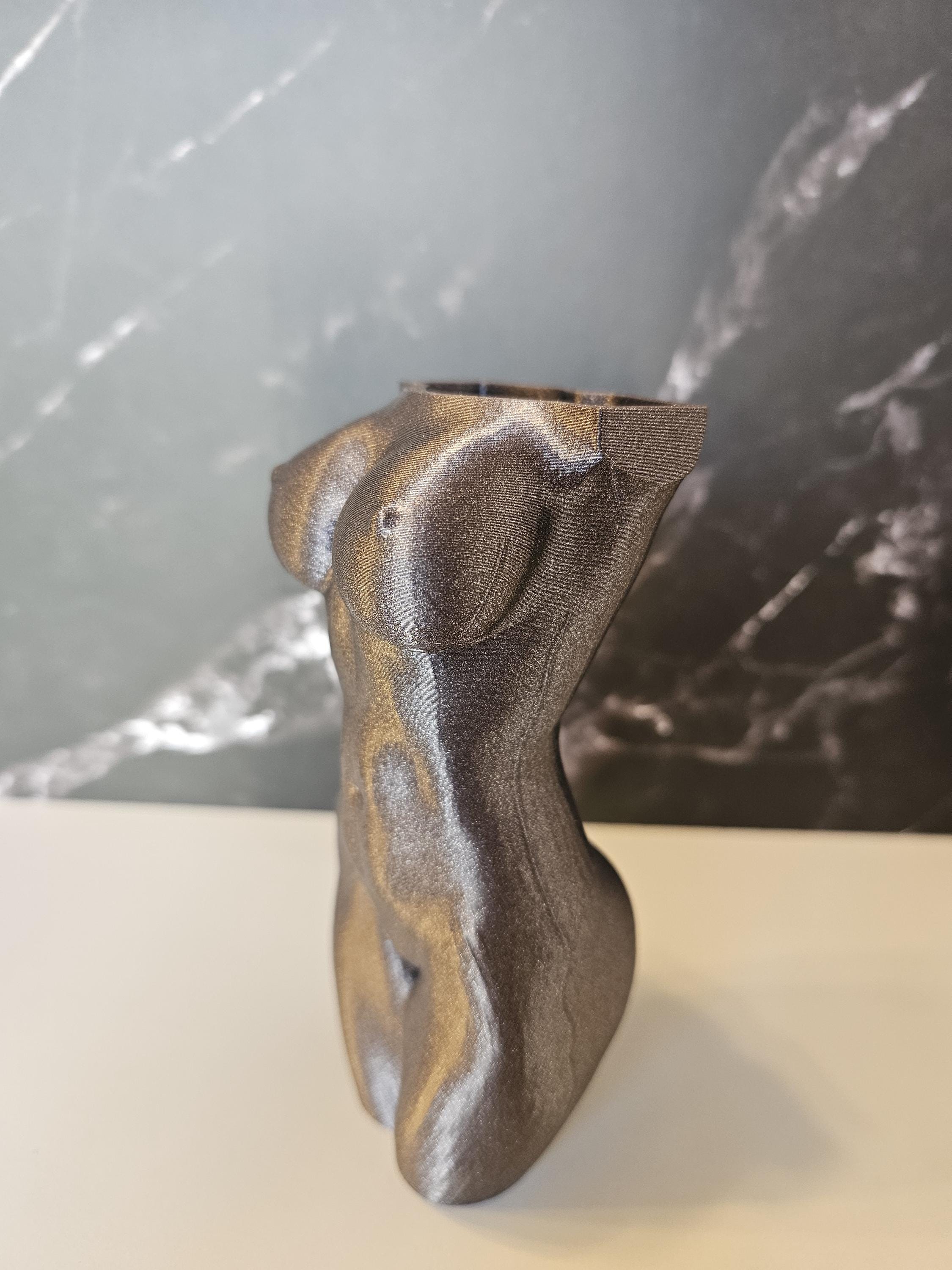 3D Printed Female Torso Vase: Diamond Silver Sculpture, Modern Home ...