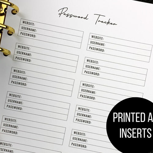 A5 Printed Password Tracker A5 Planner Inserts - Etsy