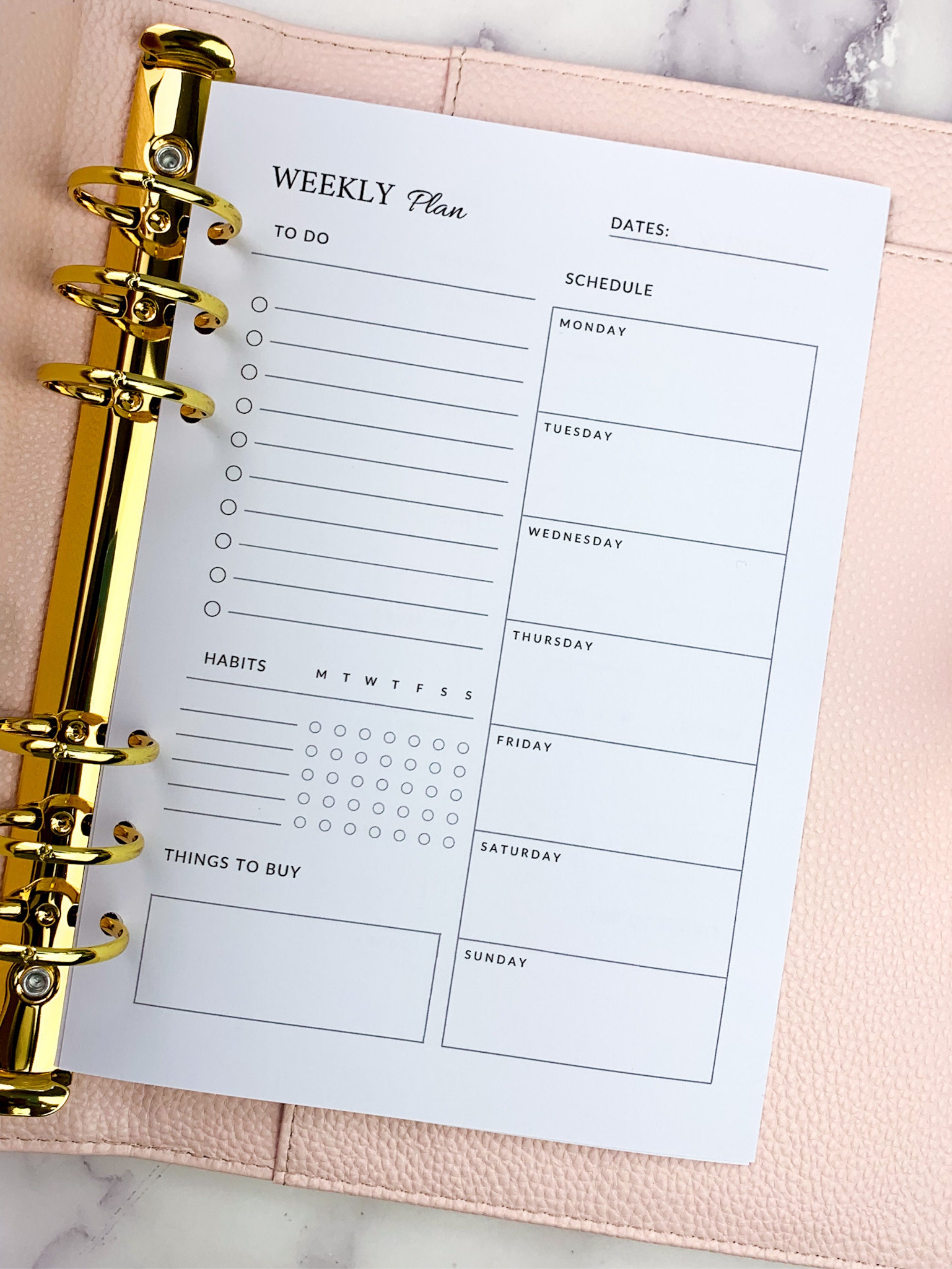 A5 Planner Inserts PRINTED | Week on One Page Detailed | A5 Weekly ...