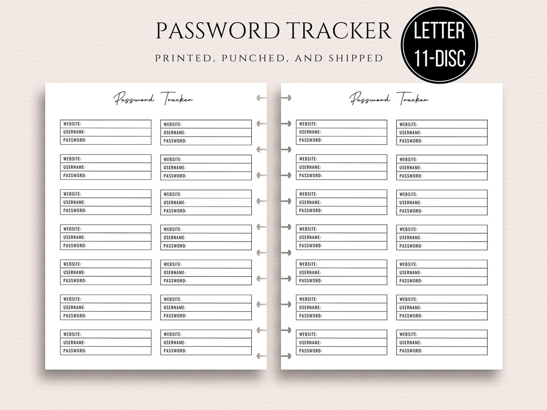 Password Tracker for Big Happy Planner Discbound Password Keeper Letter ...