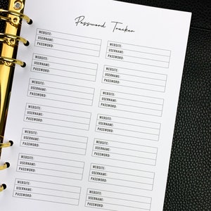 A5 Printed Password Tracker | A5 Planner Inserts Password Keeper - Etsy