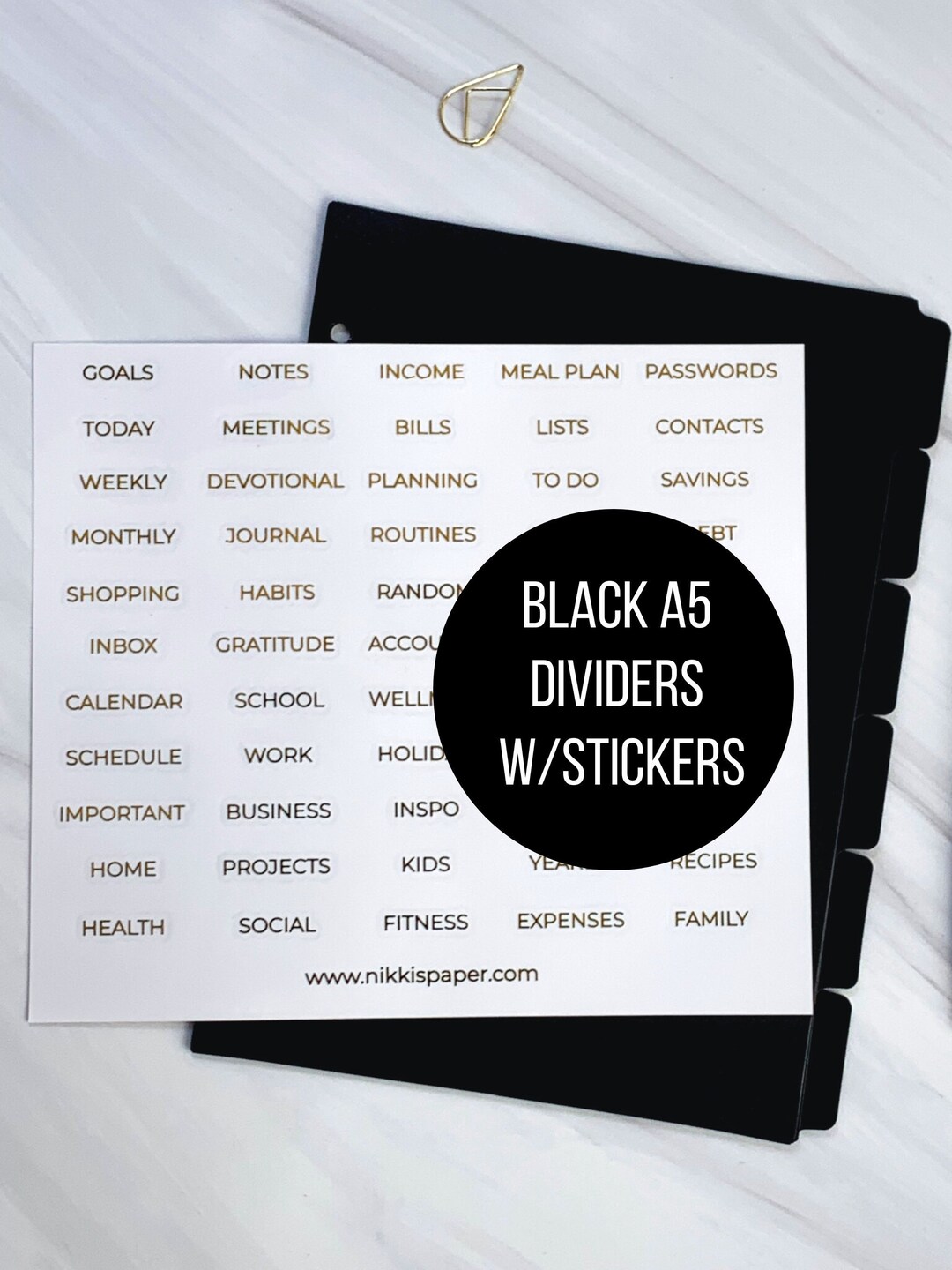Black A5 Planner Dividers With Stickers 6 Ring Divider Tab Labels - Etsy