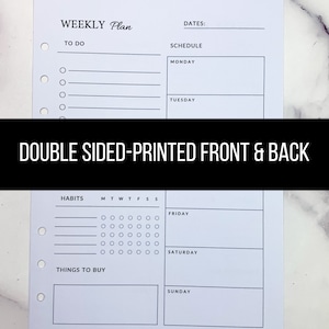 PERSONAL WIDE Weekly Planner Inserts PRINTED Week on One Page Detailed ...