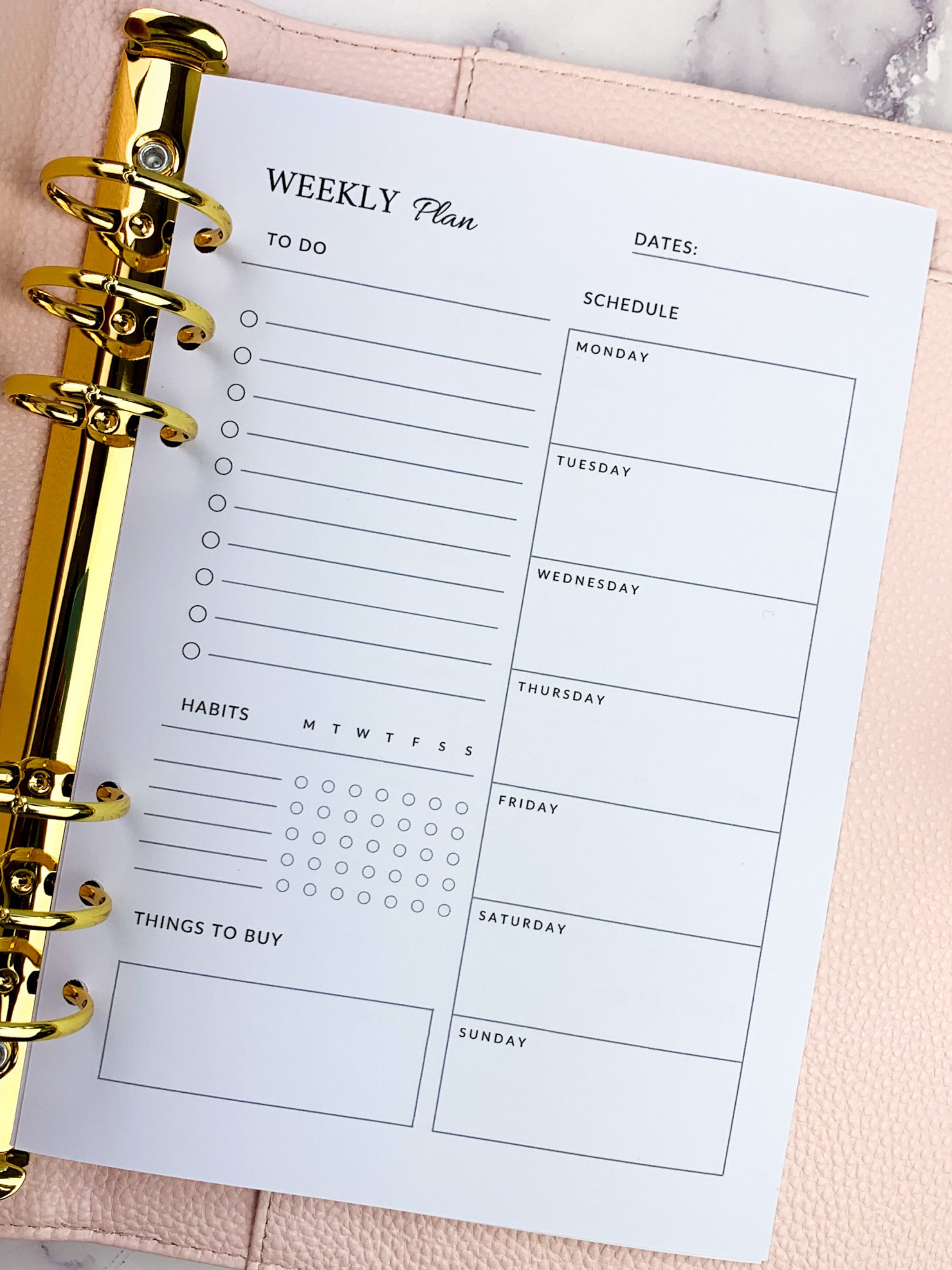 A5 Planner Inserts PRINTED | Week on One Page Detailed | A5 Weekly ...