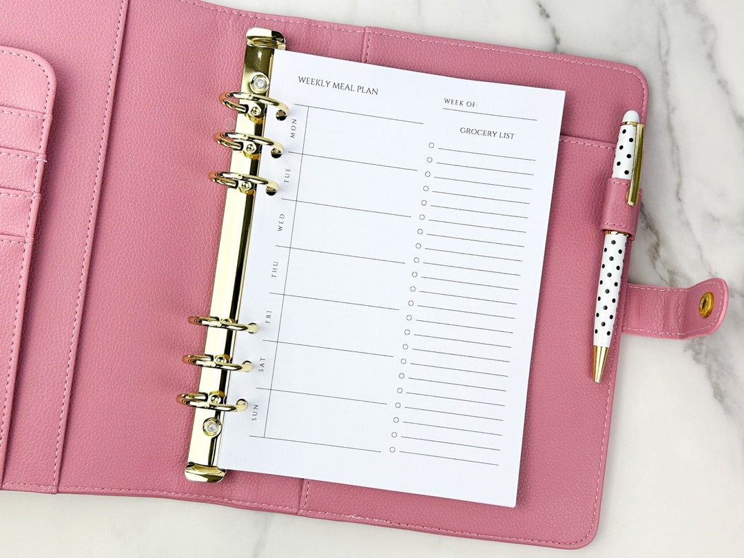 A5 Meal Plan Inserts With Grocery List PRINTED A5 Weekly Meal Planner ...
