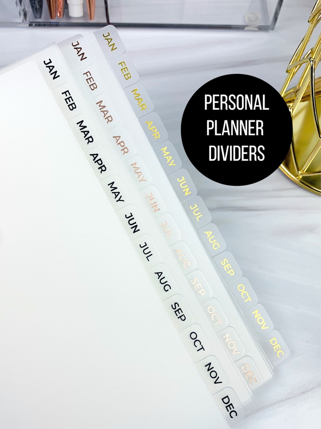 Personal Size Planner Dividers | Monthly Planner Dividers | Gold Foil ...