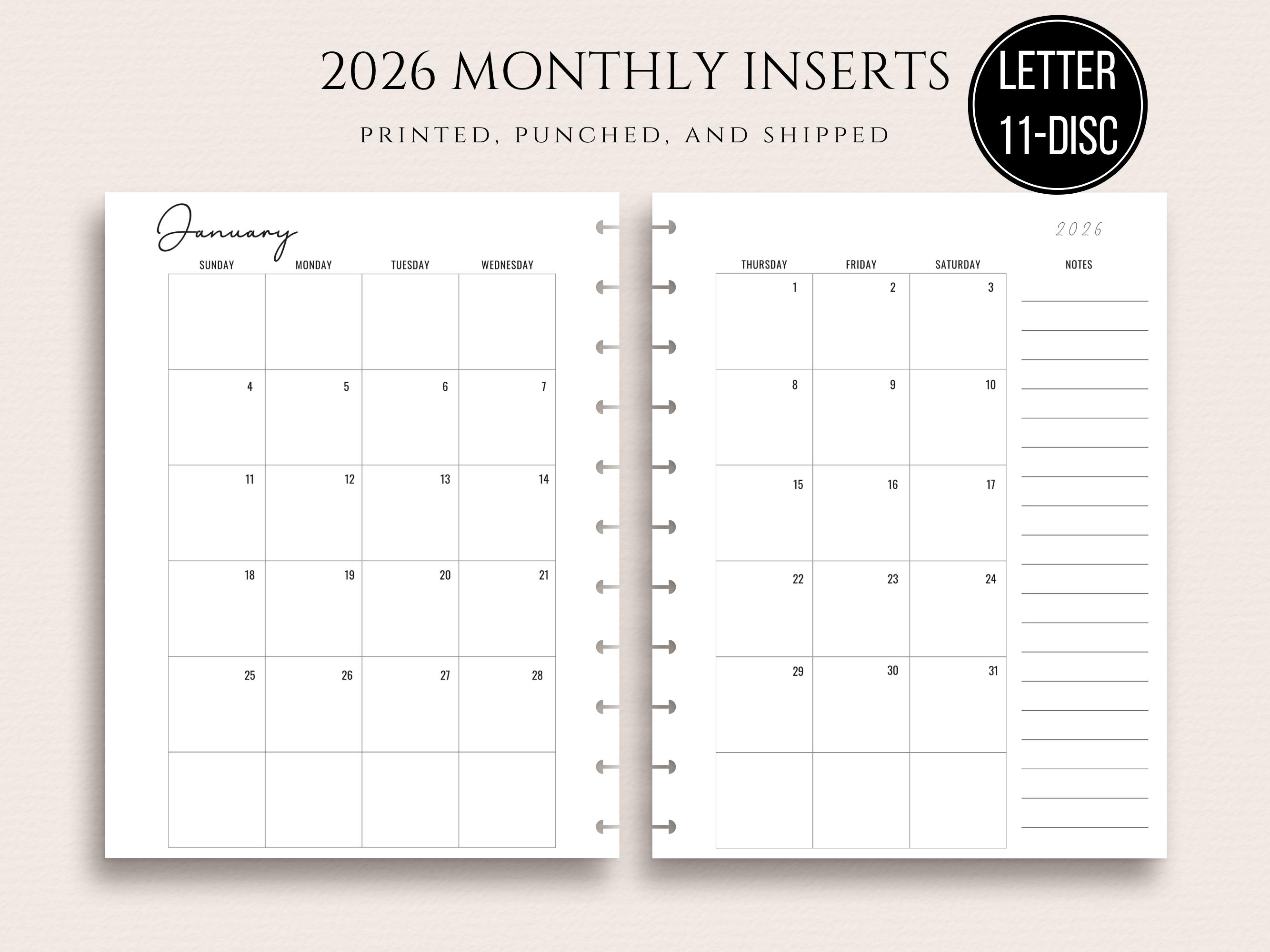 2027 Letter Size Discbound Monthly Calendar Inserts Monthly 11 Disc ...