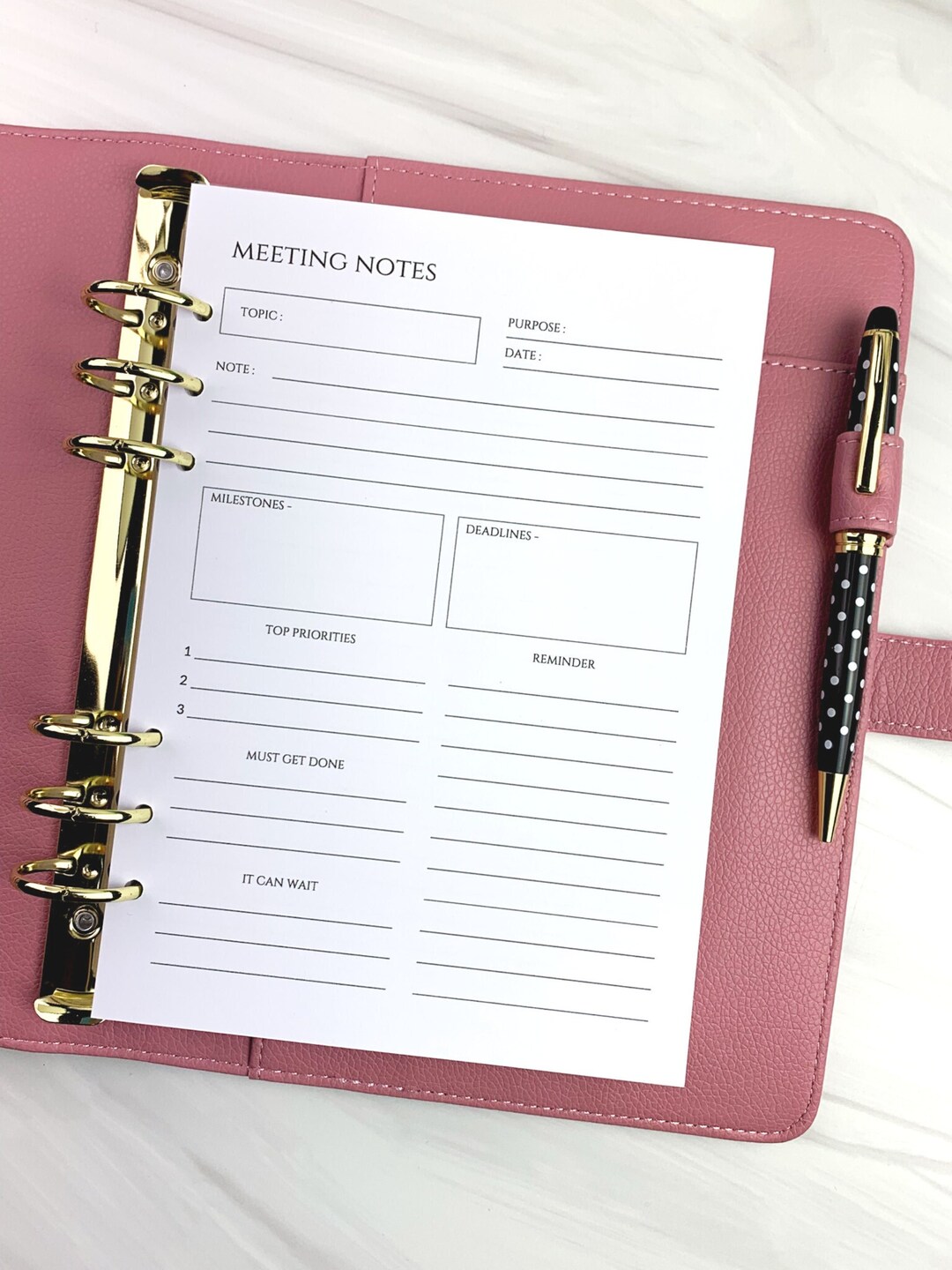 A5 Meeting Notes Inserts PRINTED | Work Meeting Notes Printed Planner ...